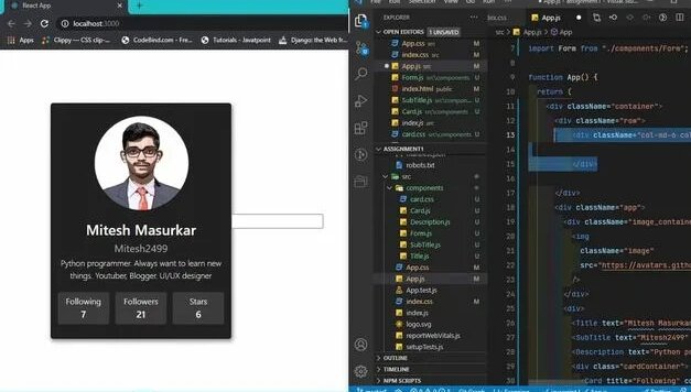 React JS Tutorial - Learn to Build a GitHub Profile Card with React and GitHub API |Beginner's ...