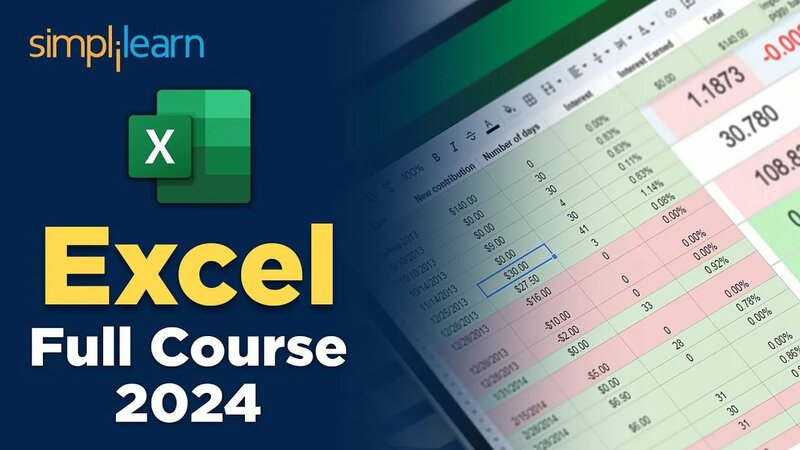 Excel Tutoring Excel Full Course 2024 Excel Tutorial For Beginners Excel Simplilearn