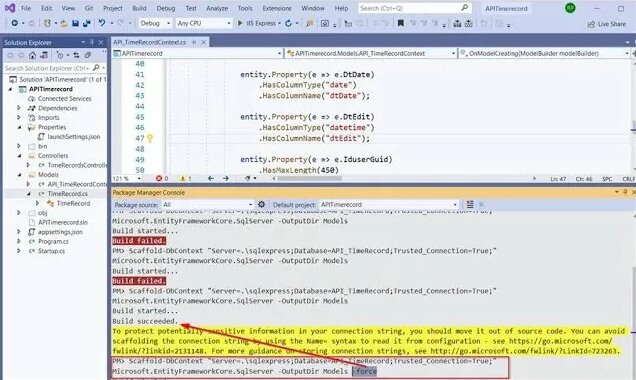 Scaffold-DBContext Build failed solved use: -force for Asp.Net Core API - Yandex Video aramada ...