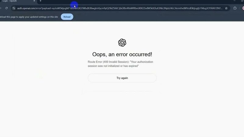 Oops, an error occurred! | Route error 400 invalid session | ChatGPT - Смотреть онлайн в поиске ...