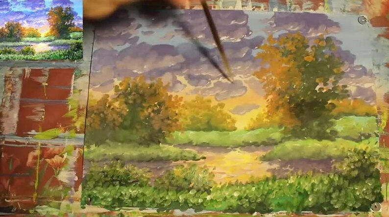 Пейзаж гуашью поэтапно Подробный урок — Видео от Я учусь рисовать Уроки рисования Смотреть