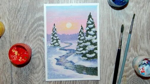 Рисуем с Татьяной Савитраш Как нарисовать зимний пейзаж гуашью Смотреть онлайн в поиске