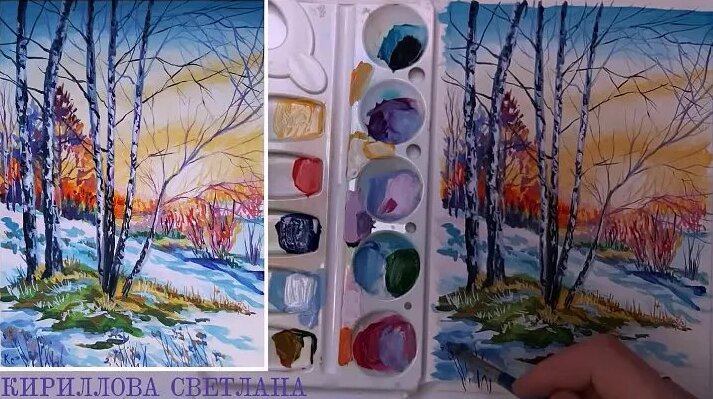 Видео Рисуем весну Как нарисовать весну просто Яркий весенний пейзаж гуашью Весеннее утро