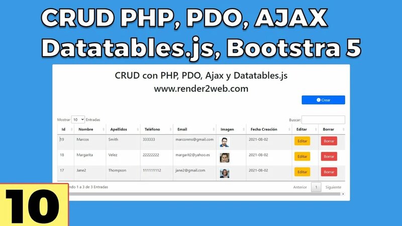 Crud con PHP, PDO, Ajax, Datatables y Bootstrap 5 - Cargar Datatables.js - Yandex Video aramada ...