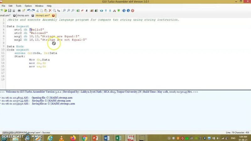 Assembly Language Program for String comparison by using GUI Turbo Assembler 3.0.1 - Yandex ...