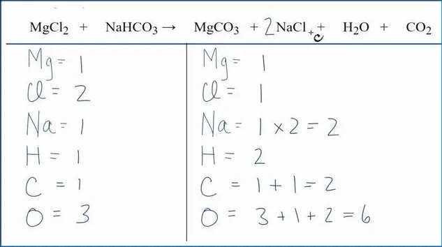 How to Balance MgCl2 + NaHCO3 = MgCO3 + NaCl + H2O + CO2 | Magnesium chloride + Sodium ...