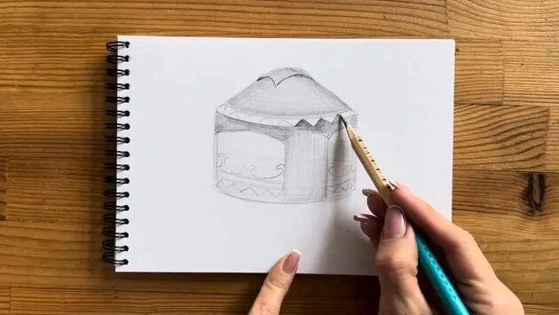 Как нарисовать юрту карандашом Рисунок для начинающих поэтапно