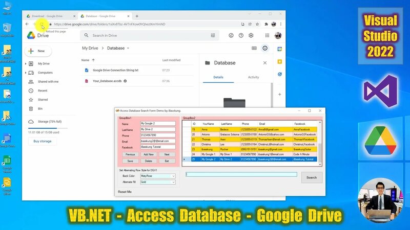 Visual Studio 2022 | VB.NET Tutorial | Connect to data in an Access Database stored in Google ...
