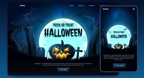 Видео верстка адаптивного сайта к Хэллоуину с использованием Html Css и Javascript Halloween