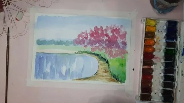 КАК Нарисовать Весну Рисуем акварельными красками весенний пейзаж Смотреть онлайн в поиске