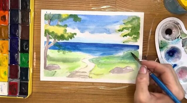Как нарисовать лето карандашом и акварелью начинающим Рисунок для детей Смотреть онлайн в