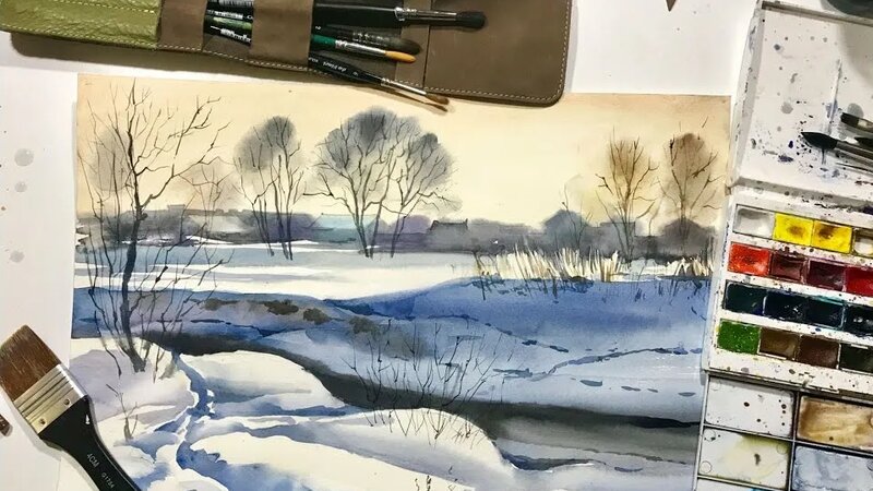 Мастер класс по акварельной живописи «Зима в деревне Рисуем