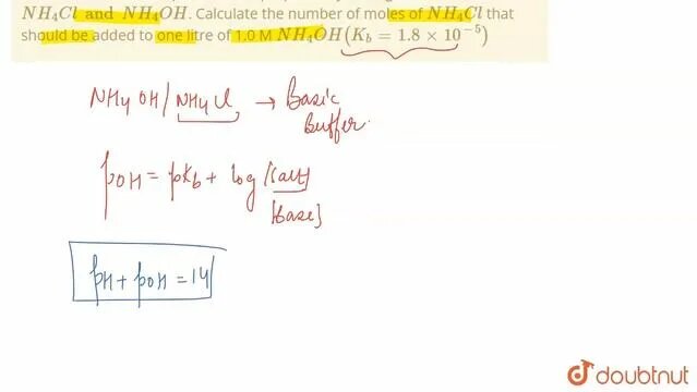 A buffer solution with pH 9 is to be prepared by mixing NH_(4) Cl and NH_(4) OH. Calculate the ...