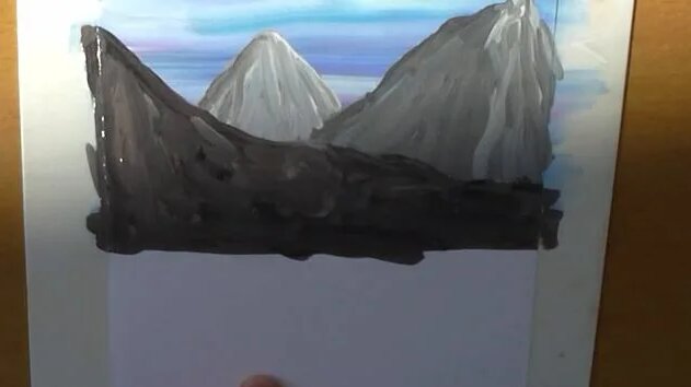 Как нарисовать море и горы используя ещё и вилку Правополушарное рисование Смотреть онлайн