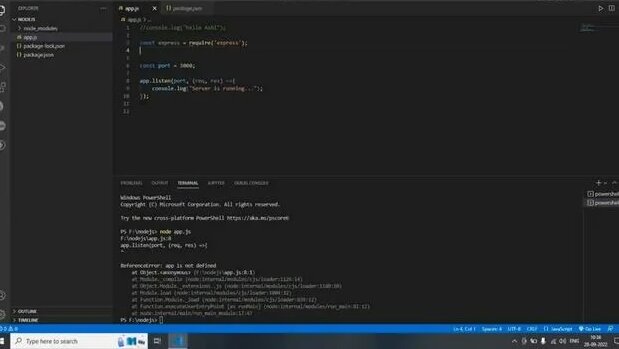 node js hello world program 2022 | First Code in Node JS in Hindi | hello world in VS | windows ...