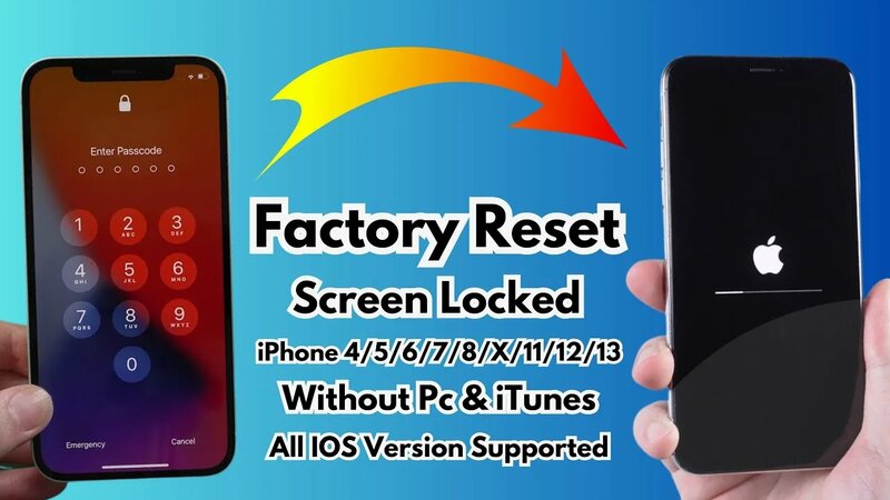 How To Factory Reset Screen Locked iPhone 4/5/6/7/8/X/Xr/11/12/13 Without Pc & iTunes ! Erase ...