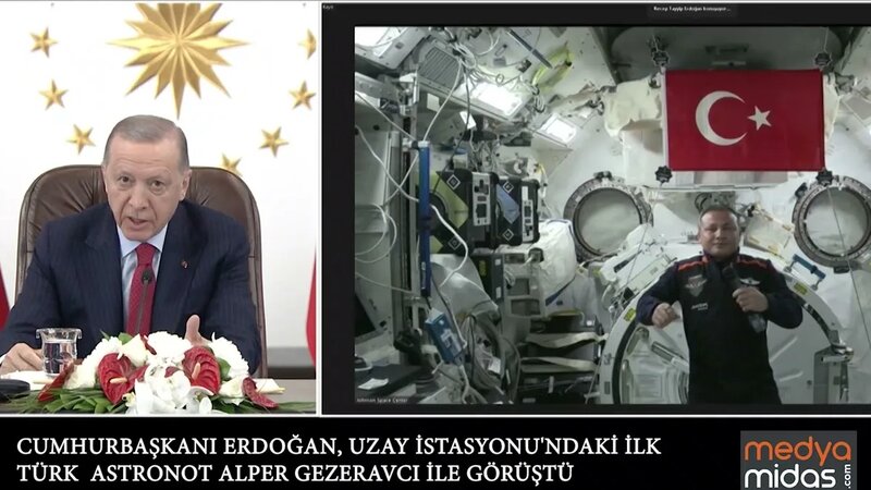 Erdoğan Uzay İstasyonu'ndaki ilk Türk astronot Alper Gezeravcı ile canlı bağlantı ile görüştü ...