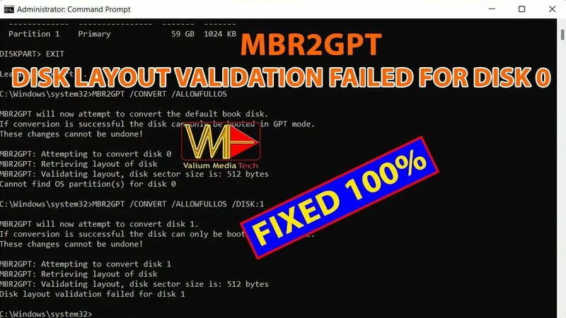 Disk Layout Validation Failed for Disk 0 MBR2GPT Error | Fixed 100% - Yandex Video aramada ...