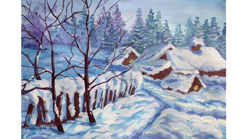 Пейзаж гуашью поэтапно рисуем зиму в деревне Смотреть онлайн в поиске Яндекса по Видео