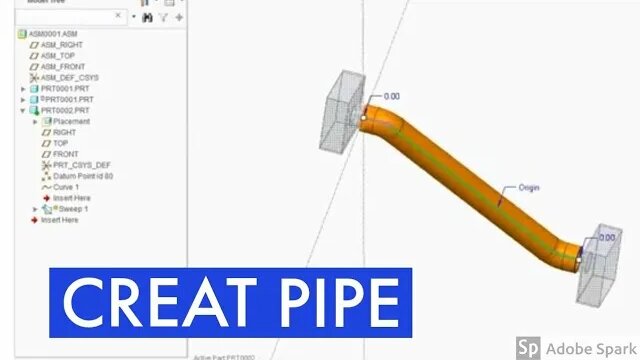 Create pipe between two fixed or predefined points using creo/pro-e CAD software using sweep ...