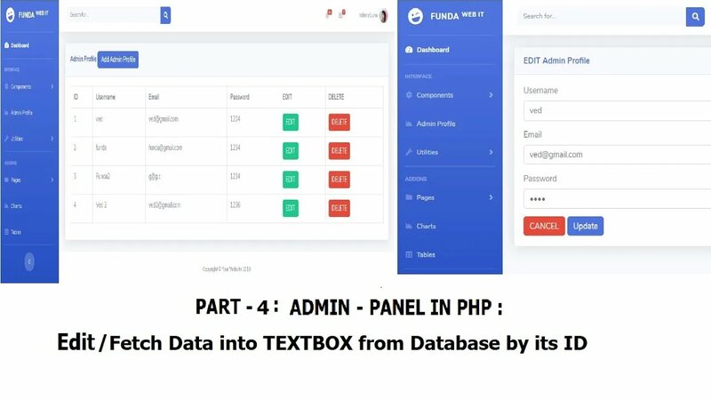 Part 4-Admin Panel(Registration): Retrieve/Edit data from Database into Textbox in php