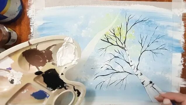 Как нарисовать березу легко гуашью Рисуем березы весной Рисуем пейзаж поэтапно Смотреть