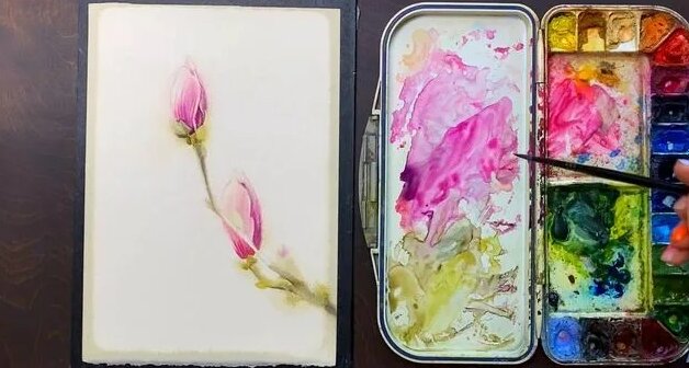 как нарисовать магнолию акварелью весенние цветы акварелью рисование акварелью бесплатный мк