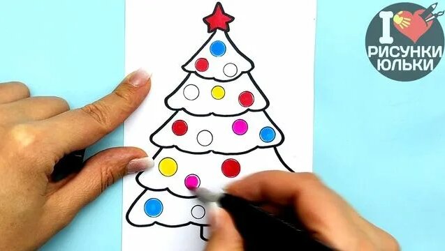 Как нарисовать красивую Новогоднюю Елку подробный Туториал Новогодние