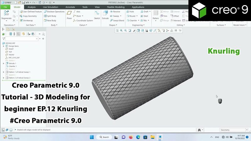 Creo Parametric 9.0 Tutorial - 3D Modeling for beginner EP.12 Knurling #ptc #creoparametric ...