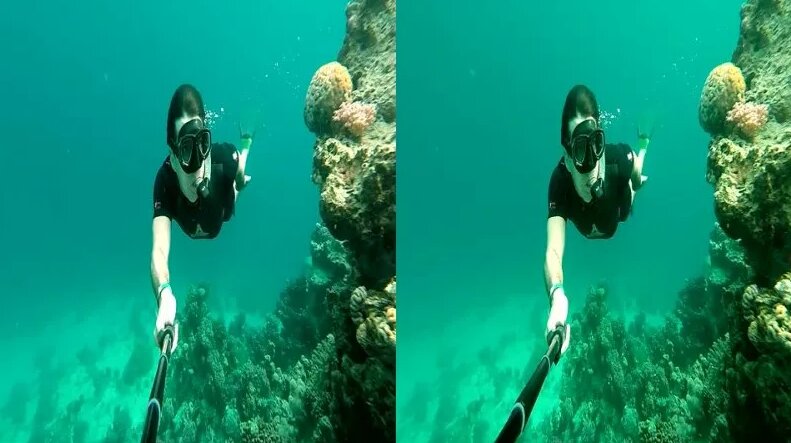 3D рыбы в Красном море (горизонтальная анаморфная стереопара ...