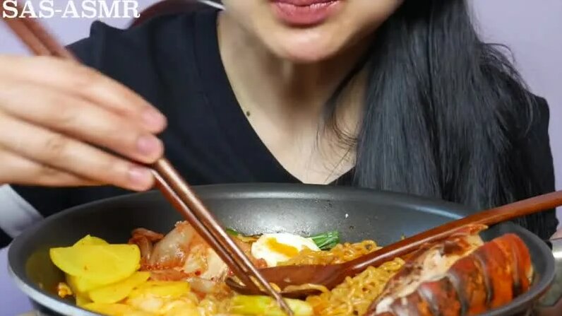 ASMR Lobster Spicy Noodles + Cheesy Korean Rice Cake (Cooking + Eating Sounds) NO Talking - SAS ...