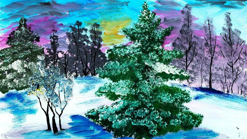 Как нарисовать зимний лес легко Рисуем зимний пейзаж Нарисуем елку Рисуем зимнюю сказку