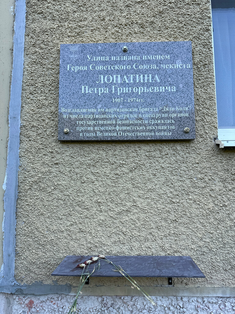 Anıt levhası, anıt taş Герою Советского Союза Петру Григорьевичу Лопатину, Minskaya oblastı, foto