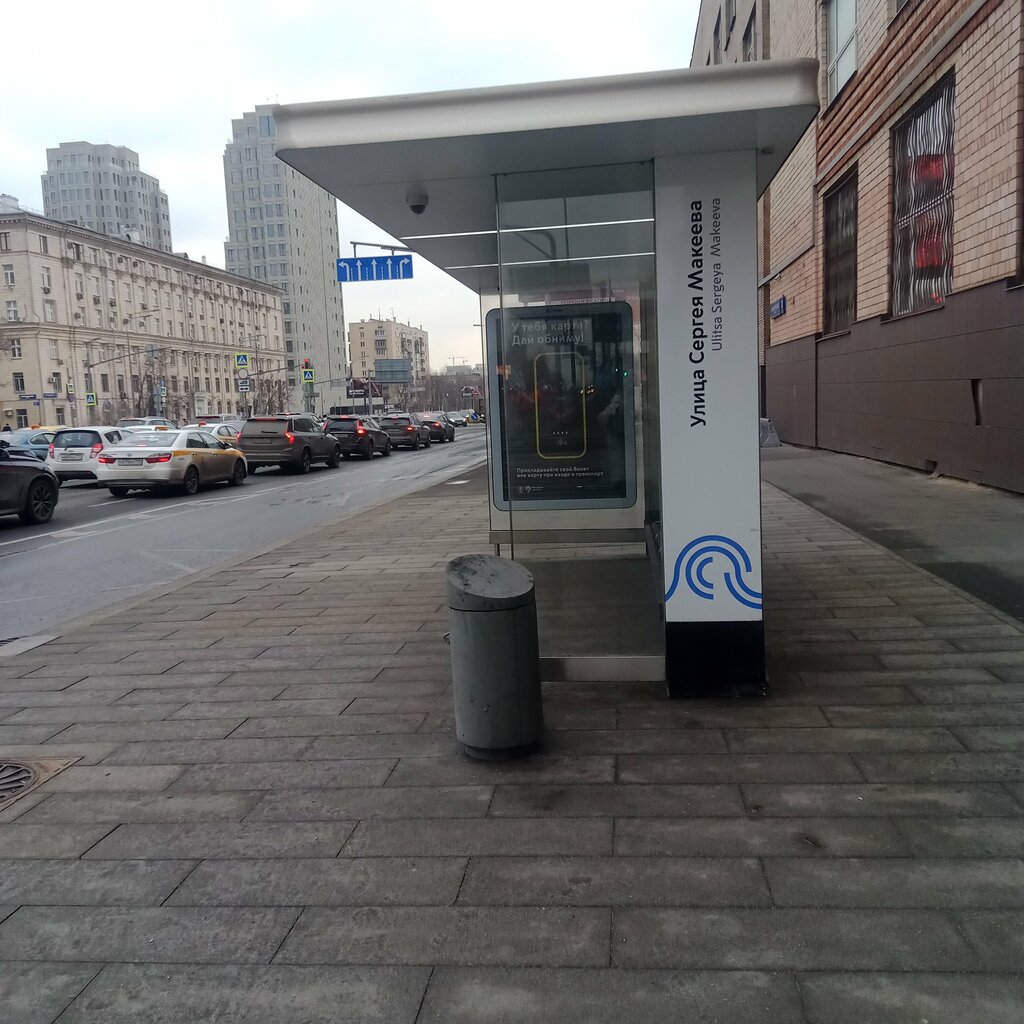 Toplu taşıma durağı Sergeya Makeeva Street, Moskova, foto