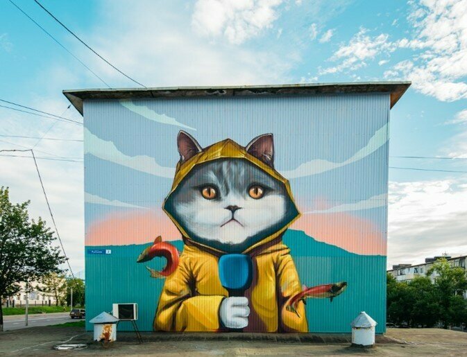 Sokak sanatı Граффити Кот Бенедикт, Petropavlovsk, foto