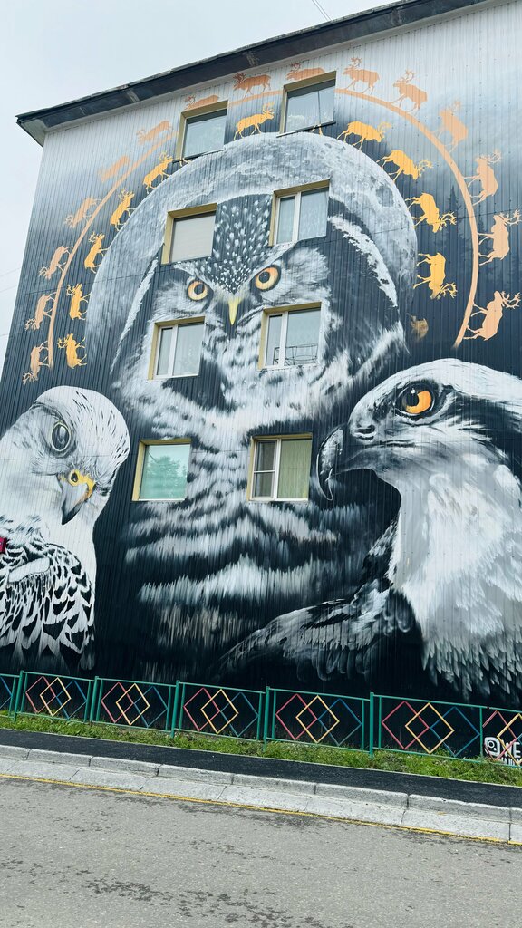 Sokak sanatı Граффити Сова, скопа и кречет, Petropavlovsk, foto