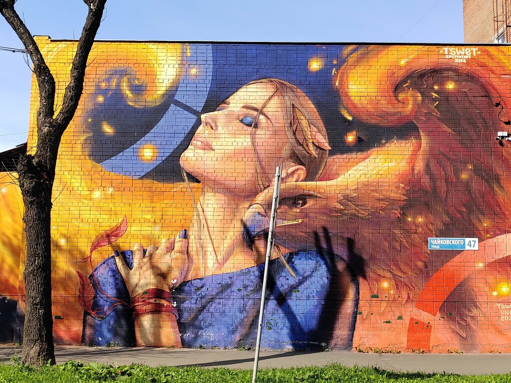 Sokak sanatı Мурал Девушка и ястреб, Yaroslavl, foto