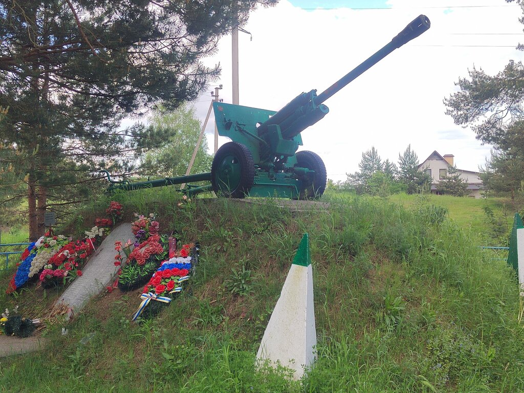 Teknoloji anıtı 76-мм дивизионная пушка ЗиС-3 образца 1942 г., Novgorodskaya oblastı, foto