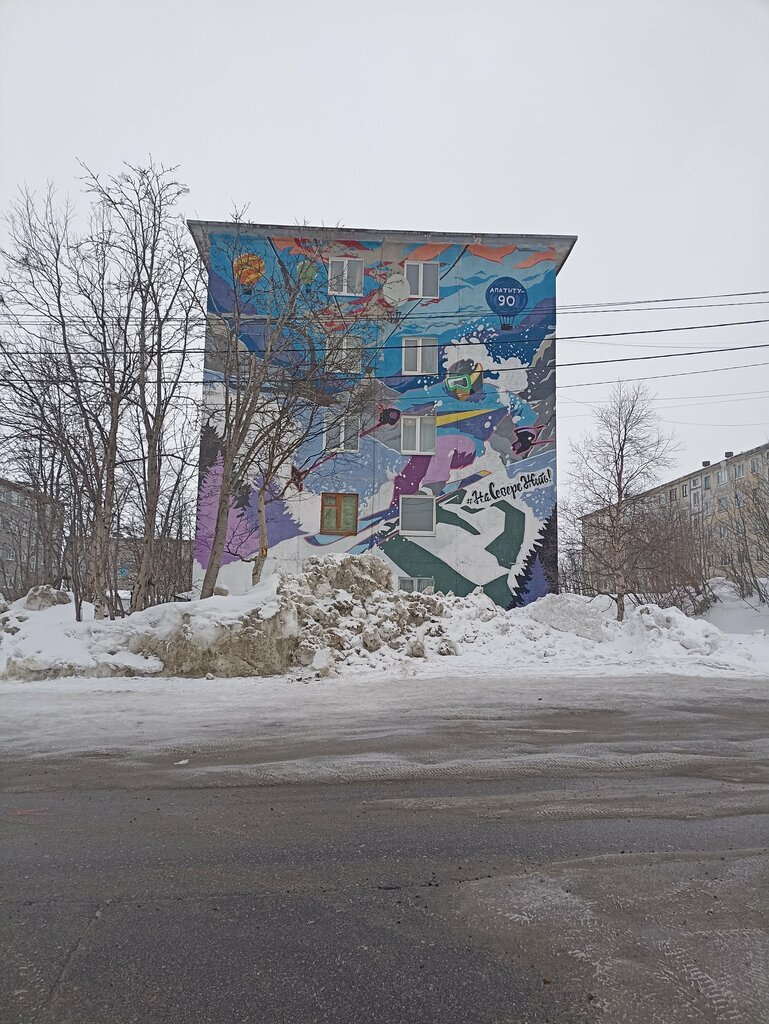 Sokak sanatı Граффити Горнолыжник, Kirovsk, foto