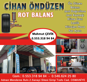 Cihan Rot Balans (Osmaniye, Osmaniye Merkez , Adnan Menderes Cad.), otomobil servisi  Osmaniye'den