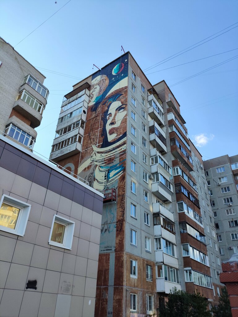 Sokak sanatı Женщина космонавт, Omsk, foto