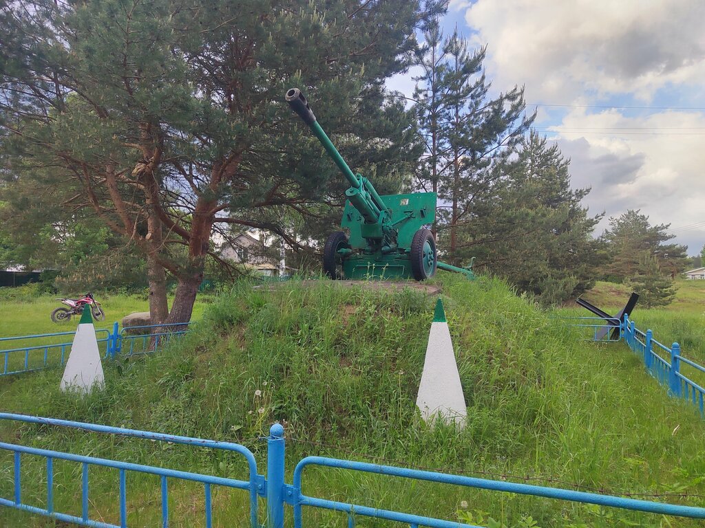 Teknoloji anıtı 76-мм дивизионная пушка ЗиС-3 образца 1942 г., Novgorodskaya oblastı, foto