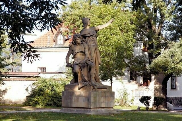 Park, sokak heykeli Libuše a Přemysl, Prag, foto