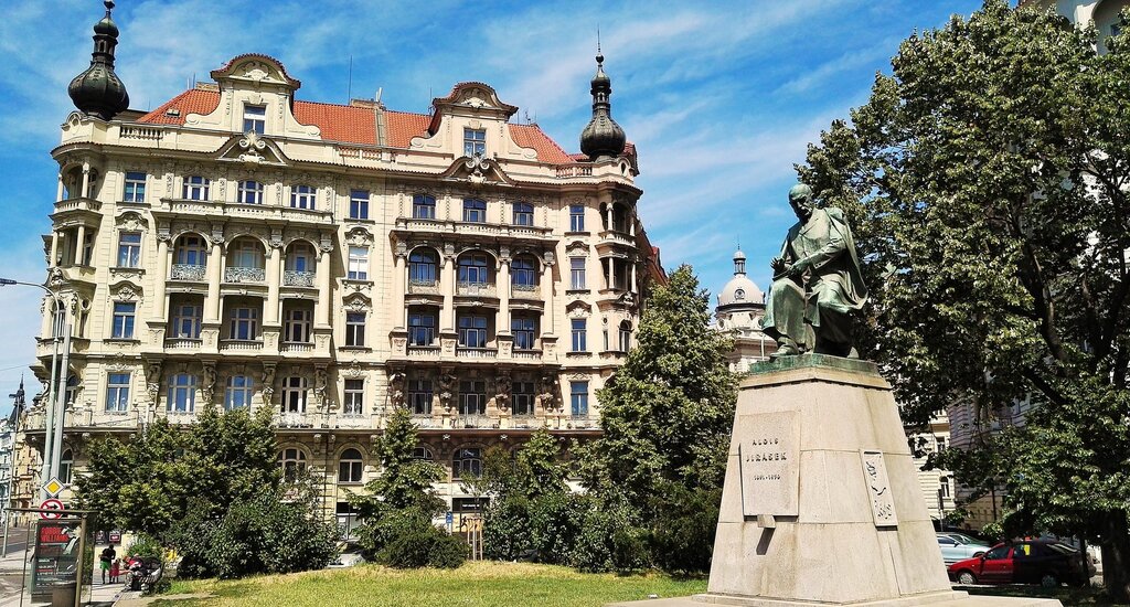 Park, sokak heykeli Alois Jirásek, Prag, foto