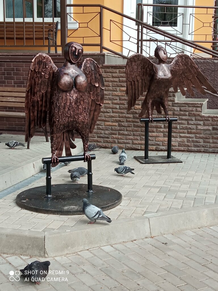 Park, sokak heykeli Птица Сирин, Velikiy Novgorod, foto