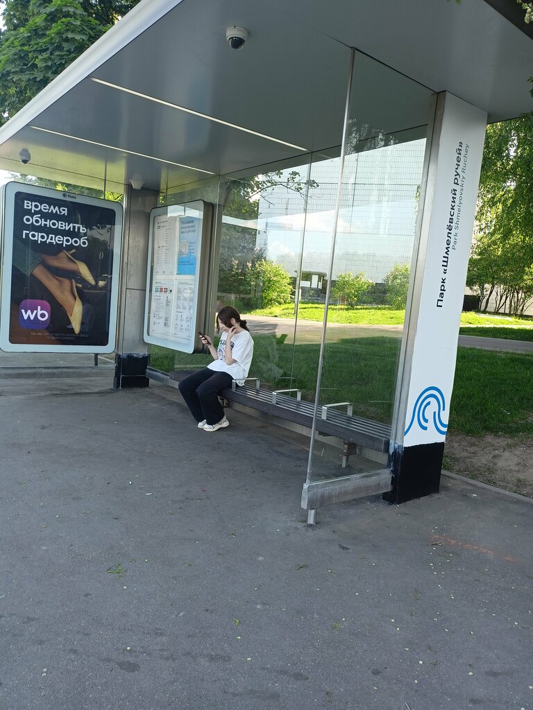 Toplu taşıma durağı Shmelevsky Brook Park, Moskova, foto