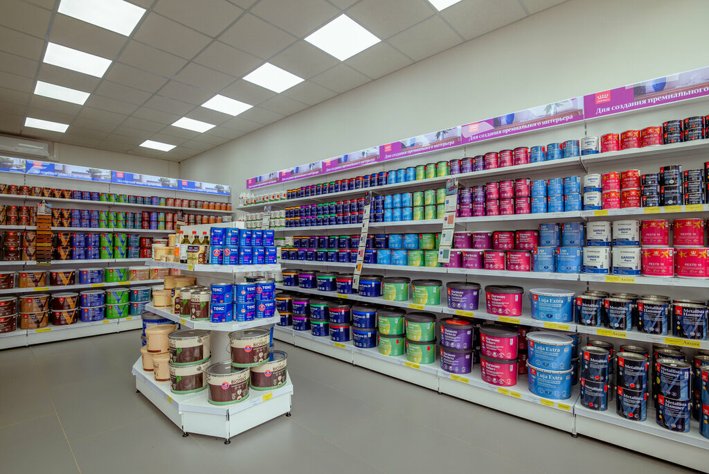 Boya ve cila malzemeleri üretim ve satış yerleri Finskie kraski, Orenburg, foto