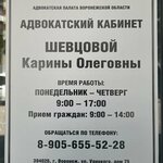 Адвокатский кабинет Шевцовой Карины Олеговны (ulitsa Uritskogo No:75/2), avukatlar  Voronej'den