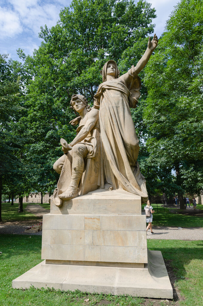 Park, sokak heykeli Libuše a Přemysl, Prag, foto