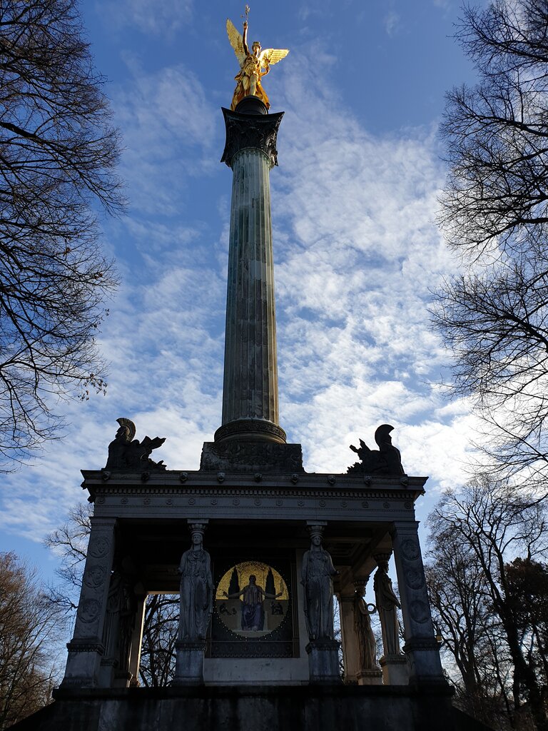 Park, sokak heykeli Friedensengel, Münih, foto